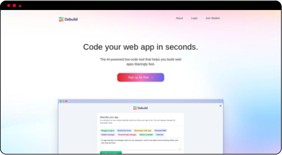 Debuild - Best AI Tool for Build web apps lightning fast. | Creative Funda